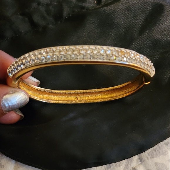 Swarovski | Jewelry | Vintage Swarovski Gold Tone Hinged Bangle ...